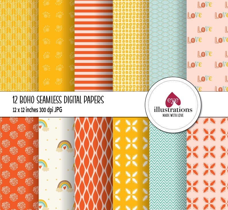 12 Boho Seamless Digital Papers Cute Boho Seamless Patterns - Etsy