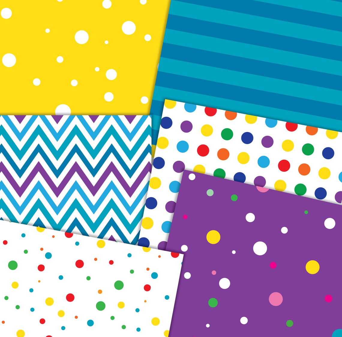 Primary Colors Digital Paper Pack, Polka Dots Digital Papers, Colorful ...