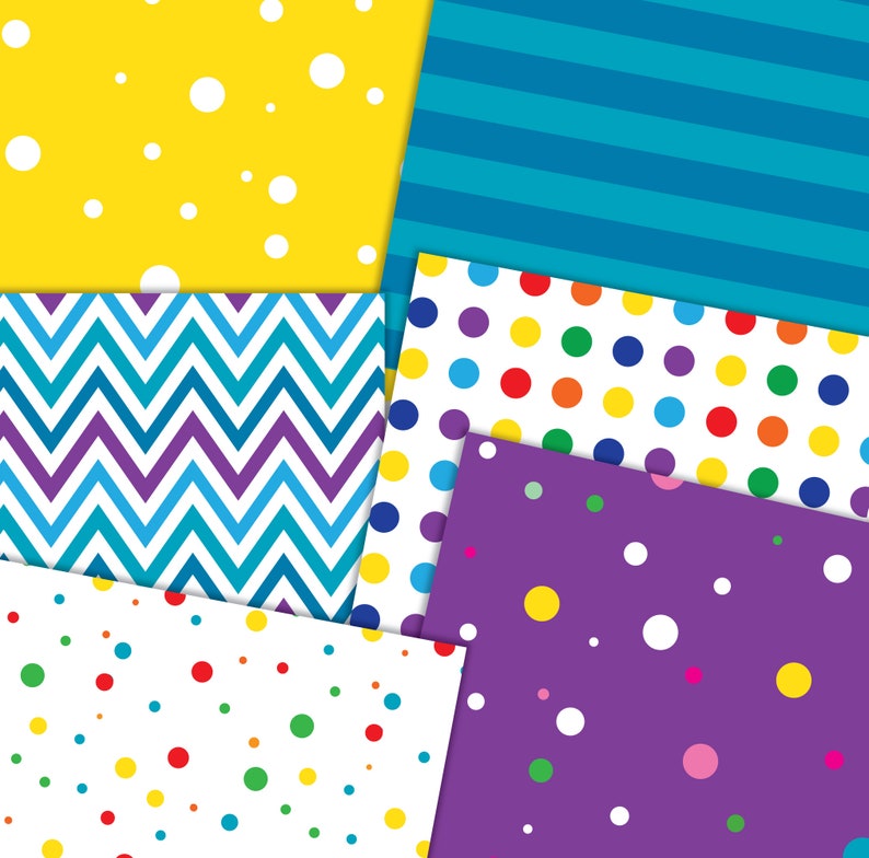 Primary Colors Digital Paper Pack, Polka Dots Digital Papers, Colorful ...
