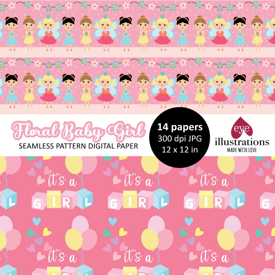 Baby Girl Patterns, Little Girl Seamless Pattern, Floral Baby Girl ...