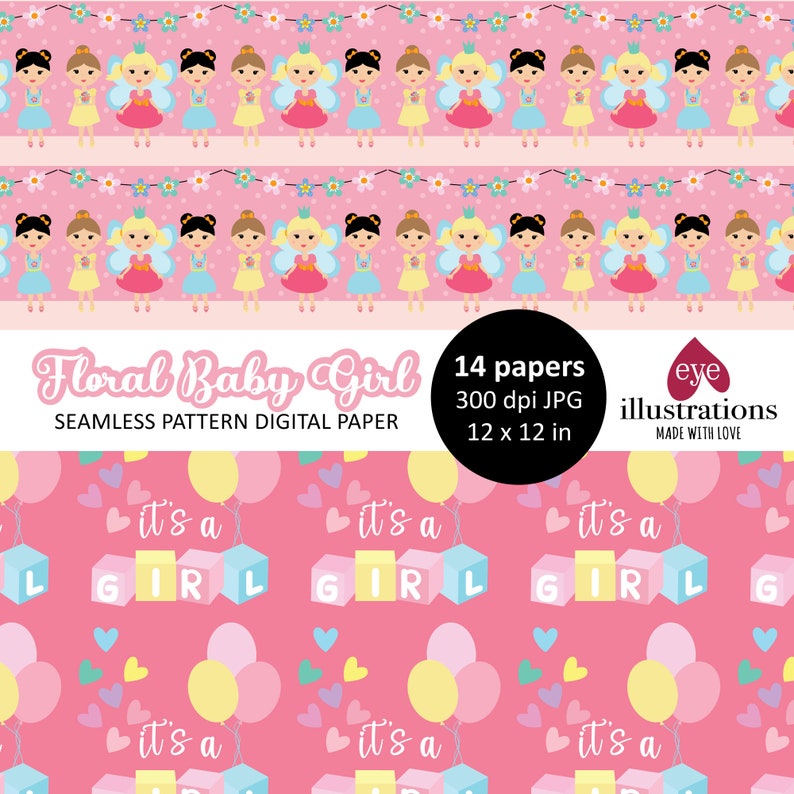 Baby Girl Patterns, Little Girl Seamless Pattern, Floral Baby Girl ...