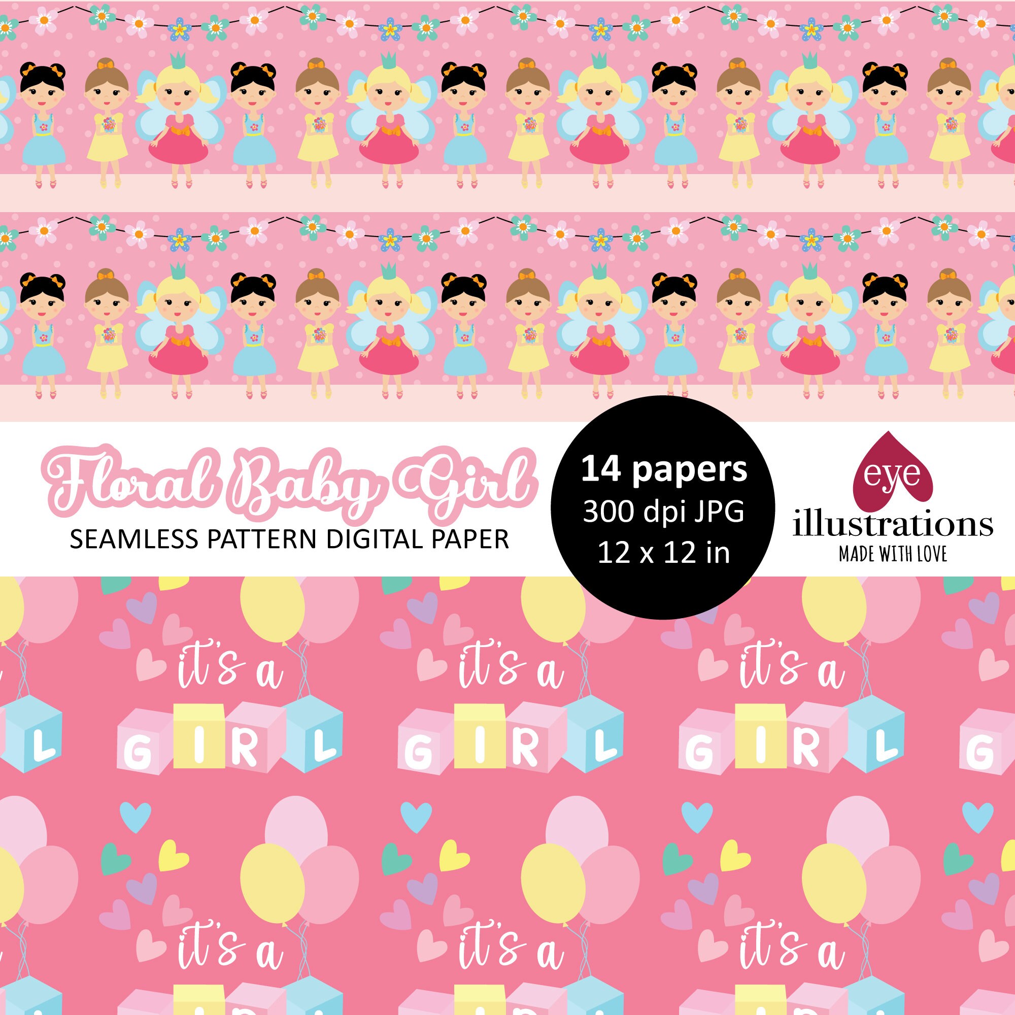 Baby Girl Patterns, Little Girl Seamless Pattern, Floral Baby Girl ...