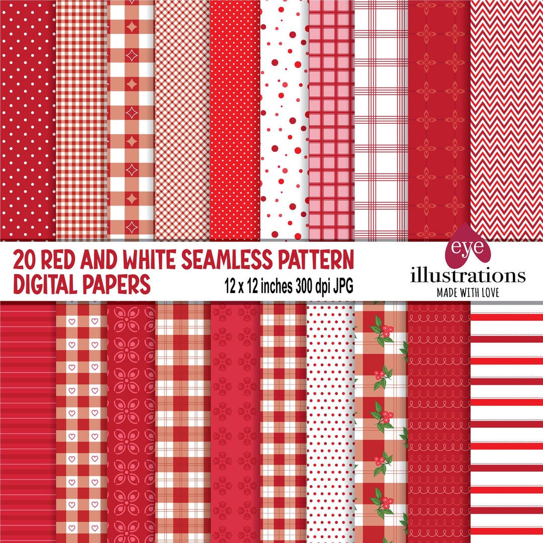 Red and White Gingham Digital Paper Pack: Cottage Scrapbook (digital ...