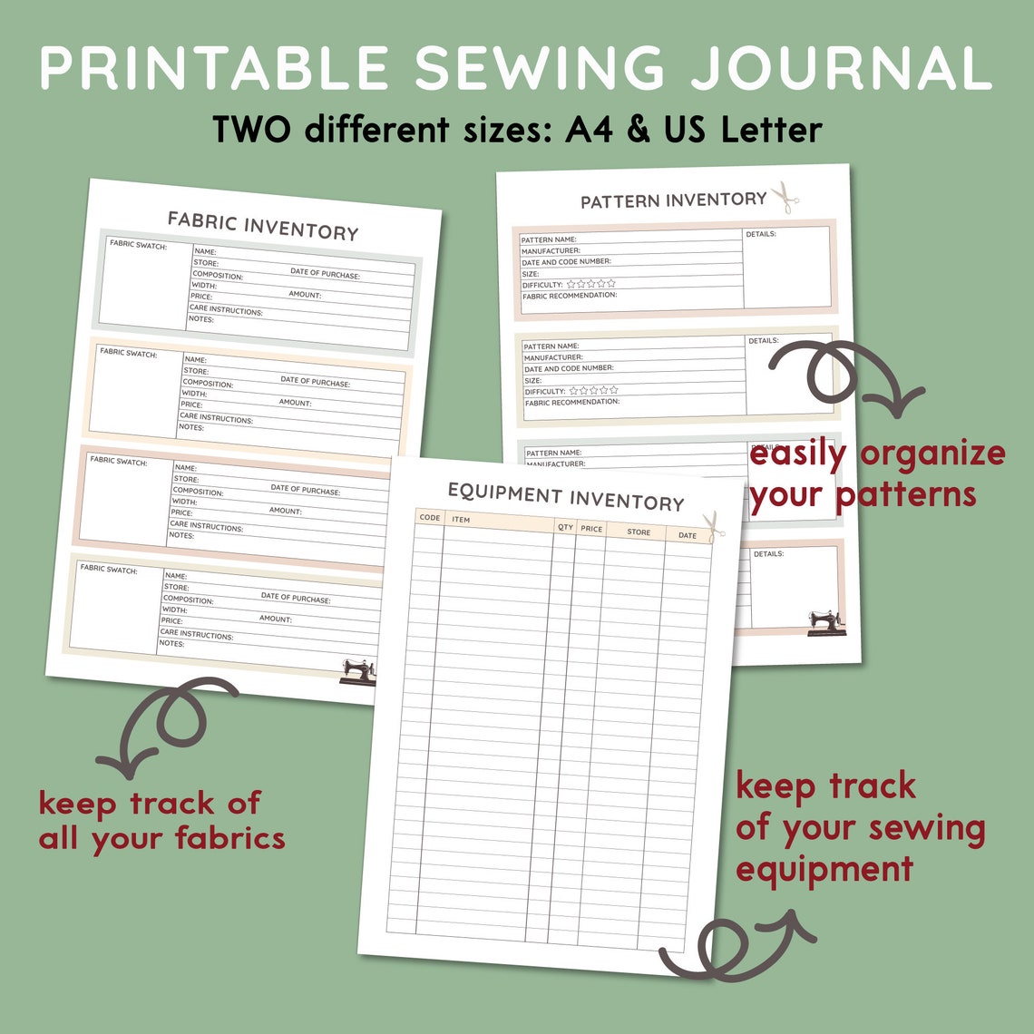 Sewing Project Planner Printable Pdf Sewing Journal Sewing Planner