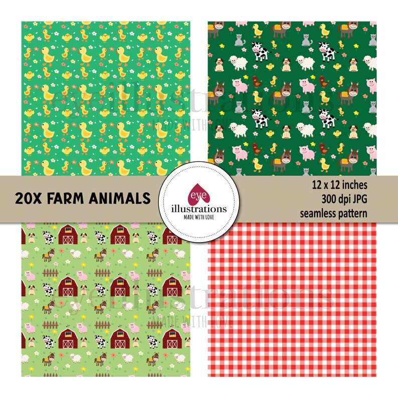 Farmhouse and Animals Digital Paper, Farm Backgrounds, Farm Digital ...