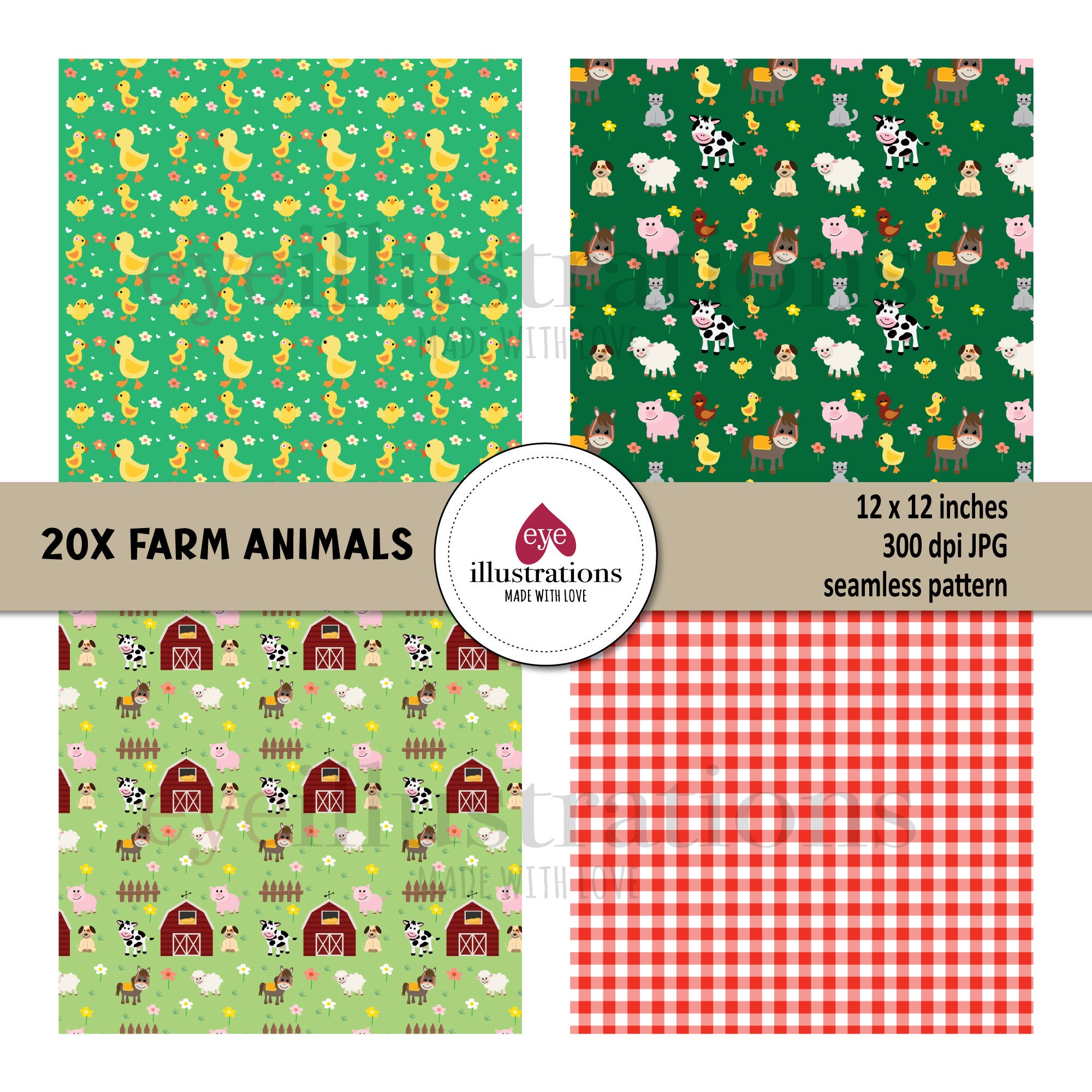 Farmhouse and Animals Digital Paper, Farm Backgrounds, Farm Digital ...