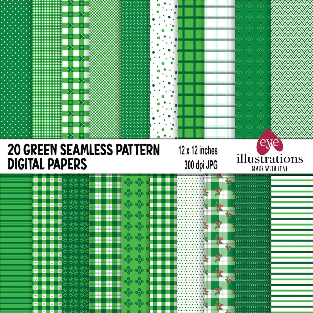 Green Scrapbook Paper Pack: Polka Dot, Stripe, Plaid (digital Download ...