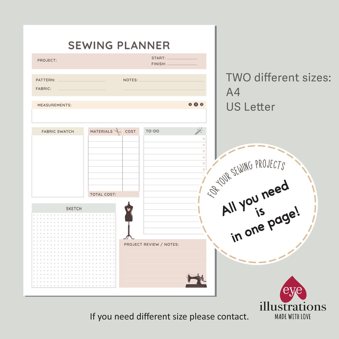 Sewing Project Planner: Printable Tracker (A4 & US Letter) (digital ...
