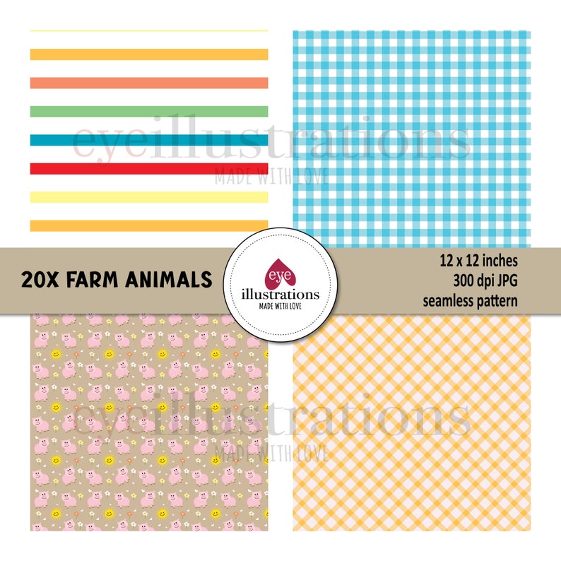 Farmhouse and Animals Digital Paper, Farm Backgrounds, Farm Digital ...