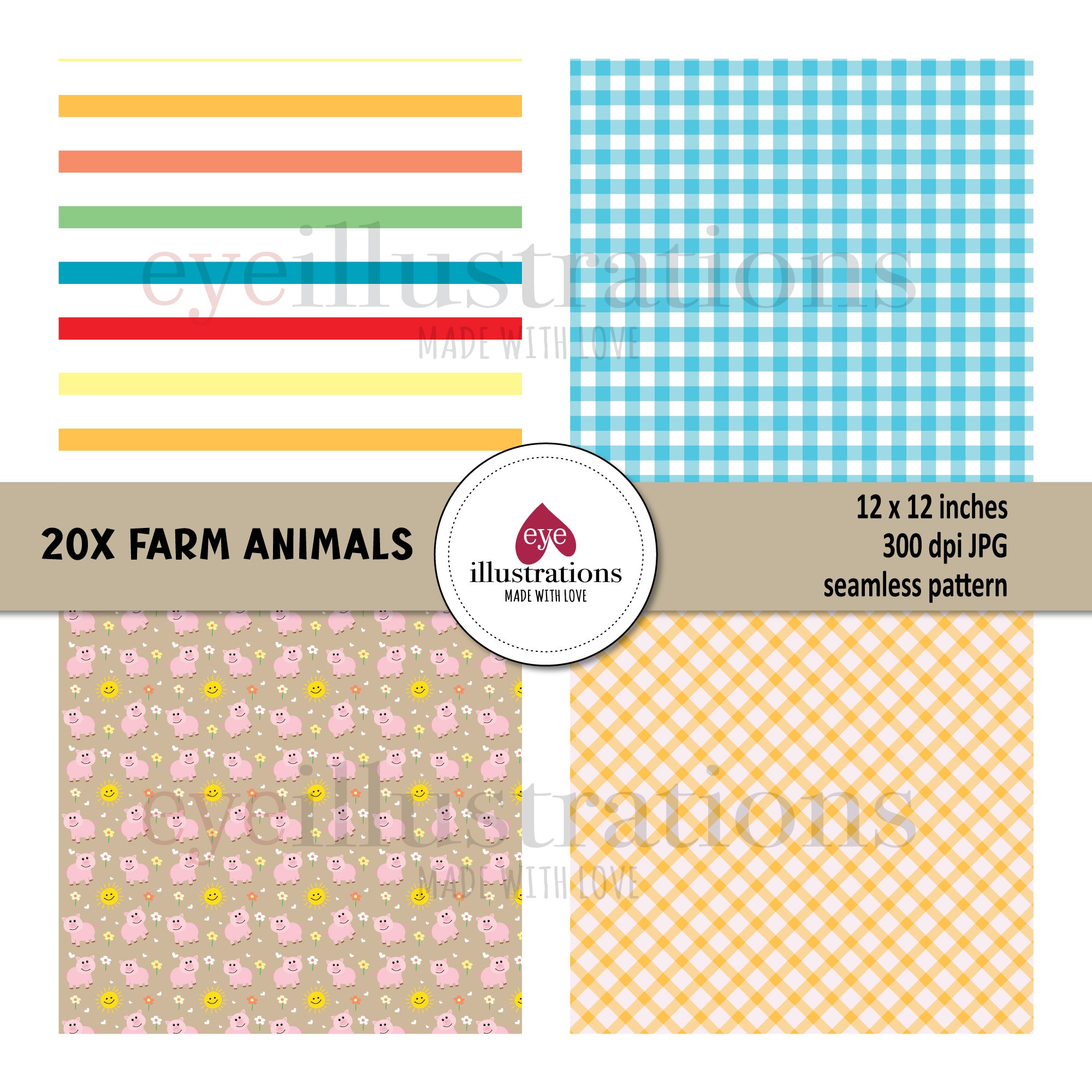 Farmhouse and Animals Digital Paper, Farm Backgrounds, Farm Digital ...