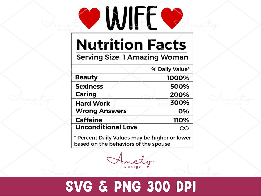 Wife Nutrition Facts SVG PNG, Wife Nutritional Facts Svg Png, Sarcastic ...