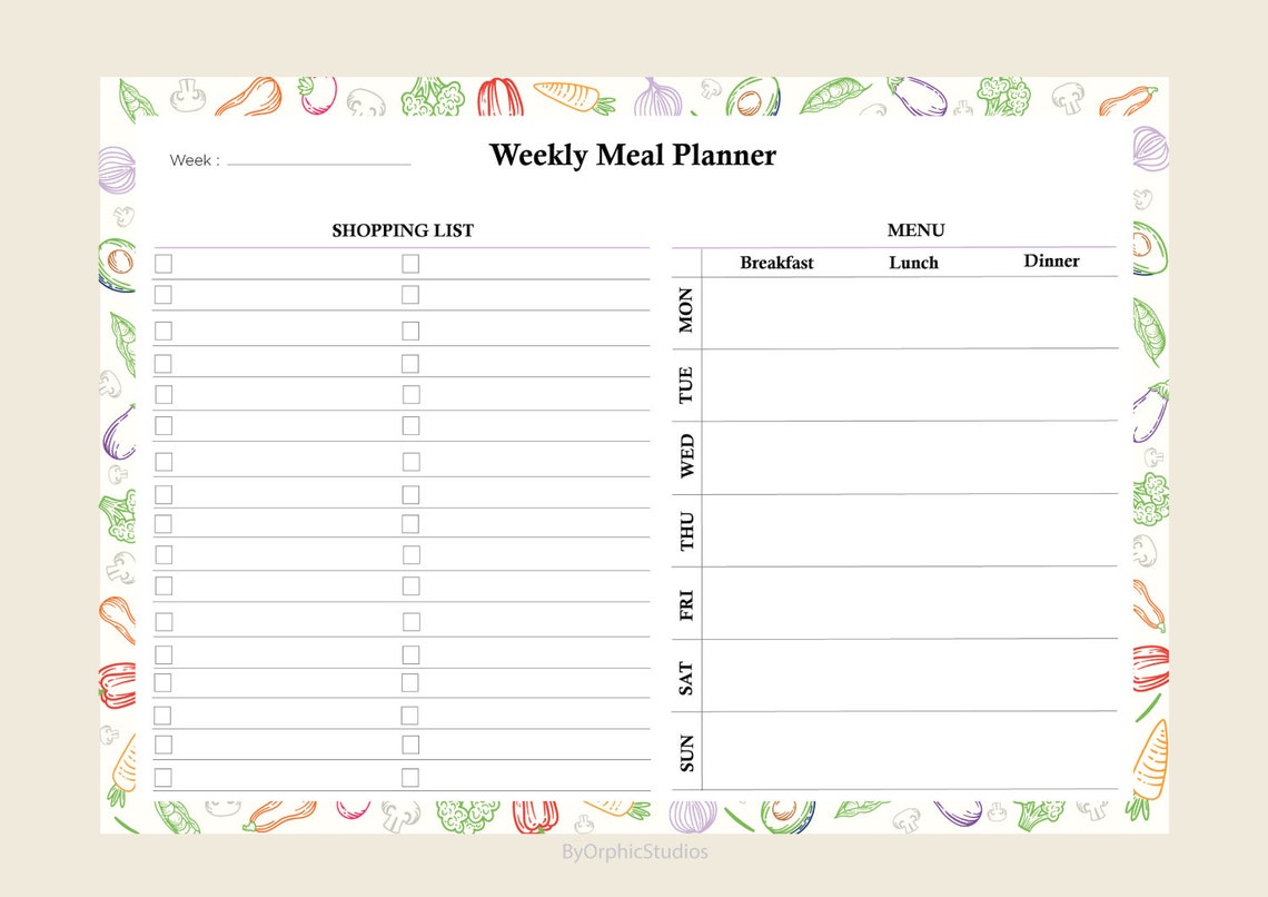 Weekly Meal Planner Printable 7 Day Menu Planner Meal Prep Planner Food ...