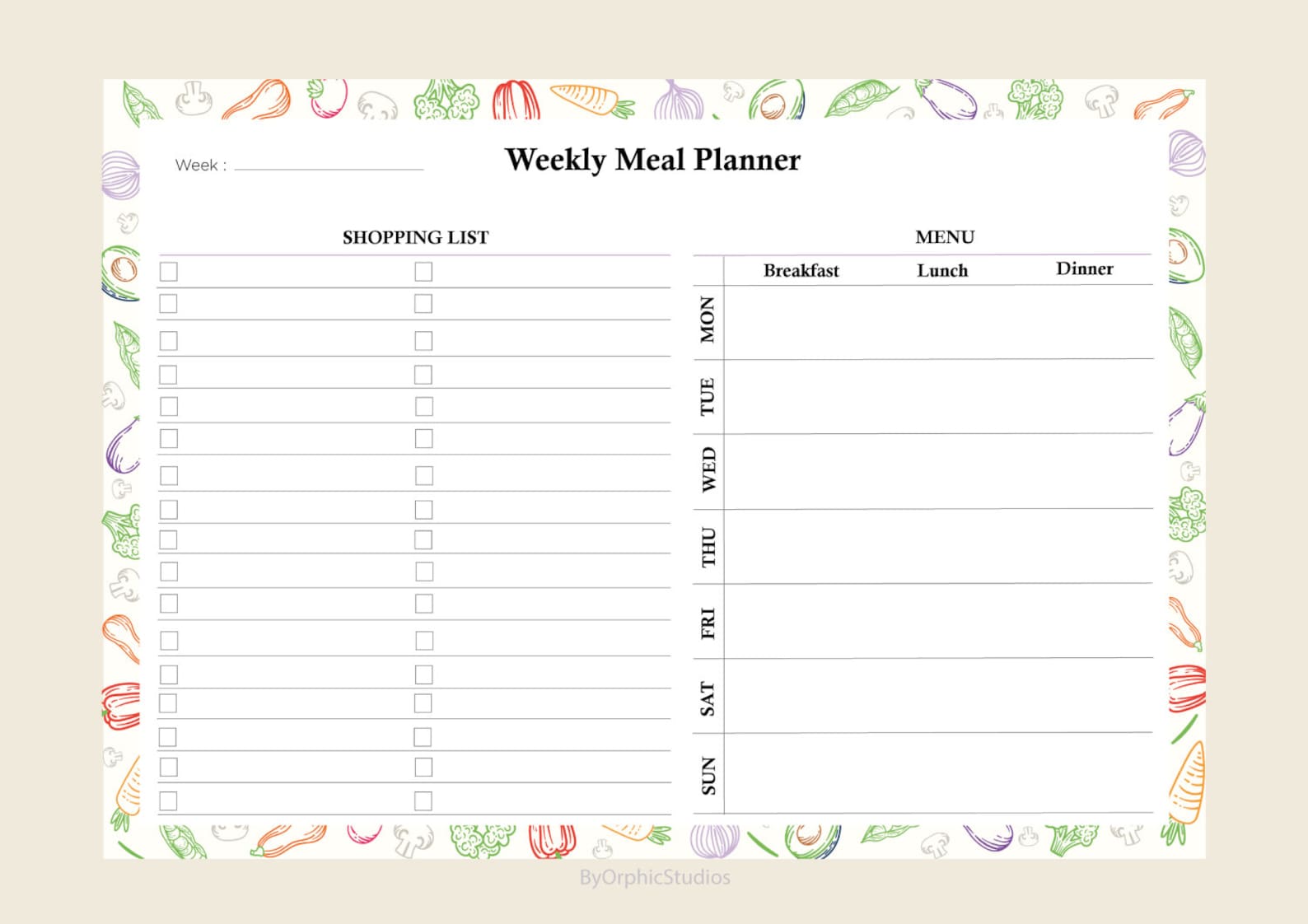 Weekly Meal Planner Printable 7 Day Menu Planner Meal Prep Planner Food ...