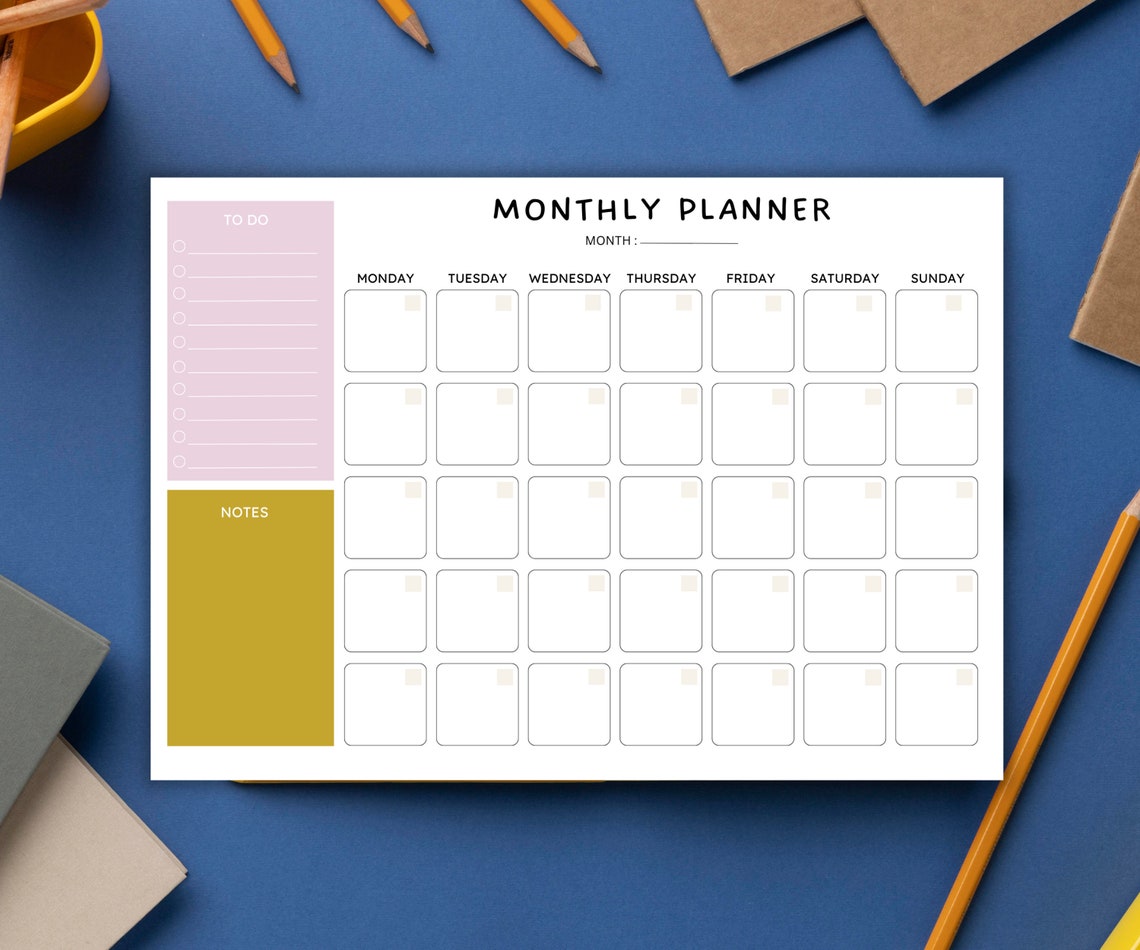 Printable Monthly Planner, A4, Simple Minimalist Design, Pastel Colors ...