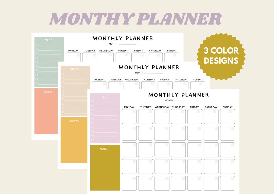Printable Monthly Planner, A4, Simple Minimalist Design, Pastel Colors ...