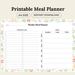 Weekly Meal Planner Printable 7 Day Menu Planner Meal Prep Planner Food ...