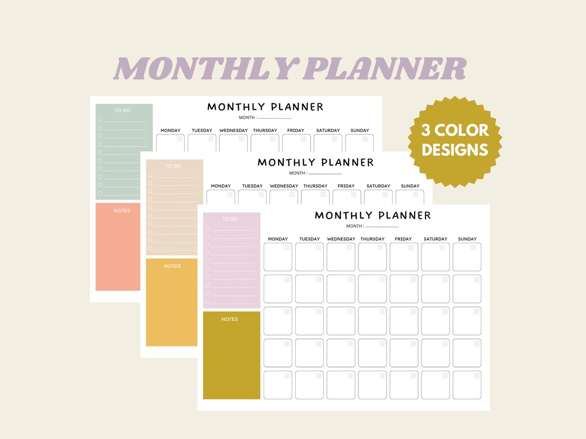 Printable Monthly Planner, A4, Simple Minimalist Design, Pastel Colors ...