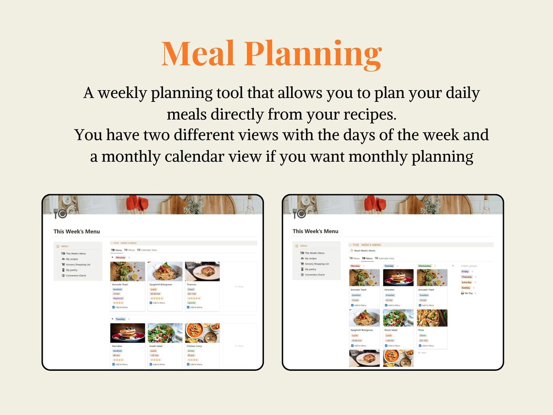 Notion Meal Planner Template Digital Recipe Book Notion Grocery List ...