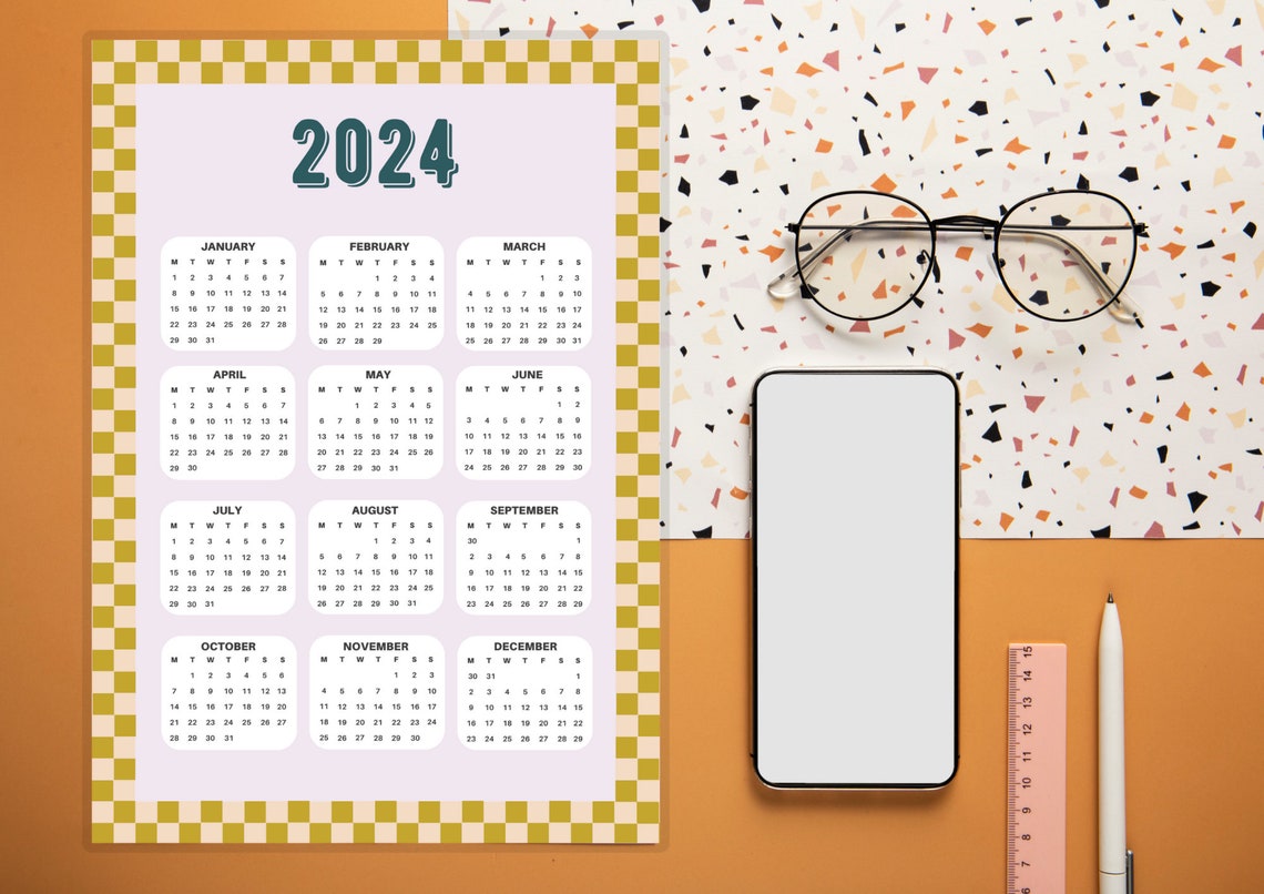 Printable 2024 Wall Calendar, 2024 Printable Calendar, A4 Size ...