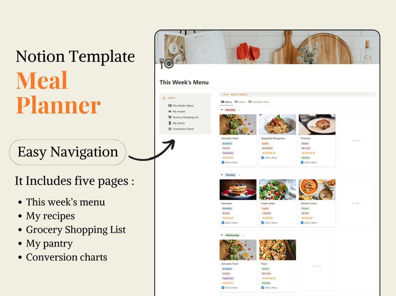 Notion Meal Planner Template Digital Recipe Book Notion Grocery List ...