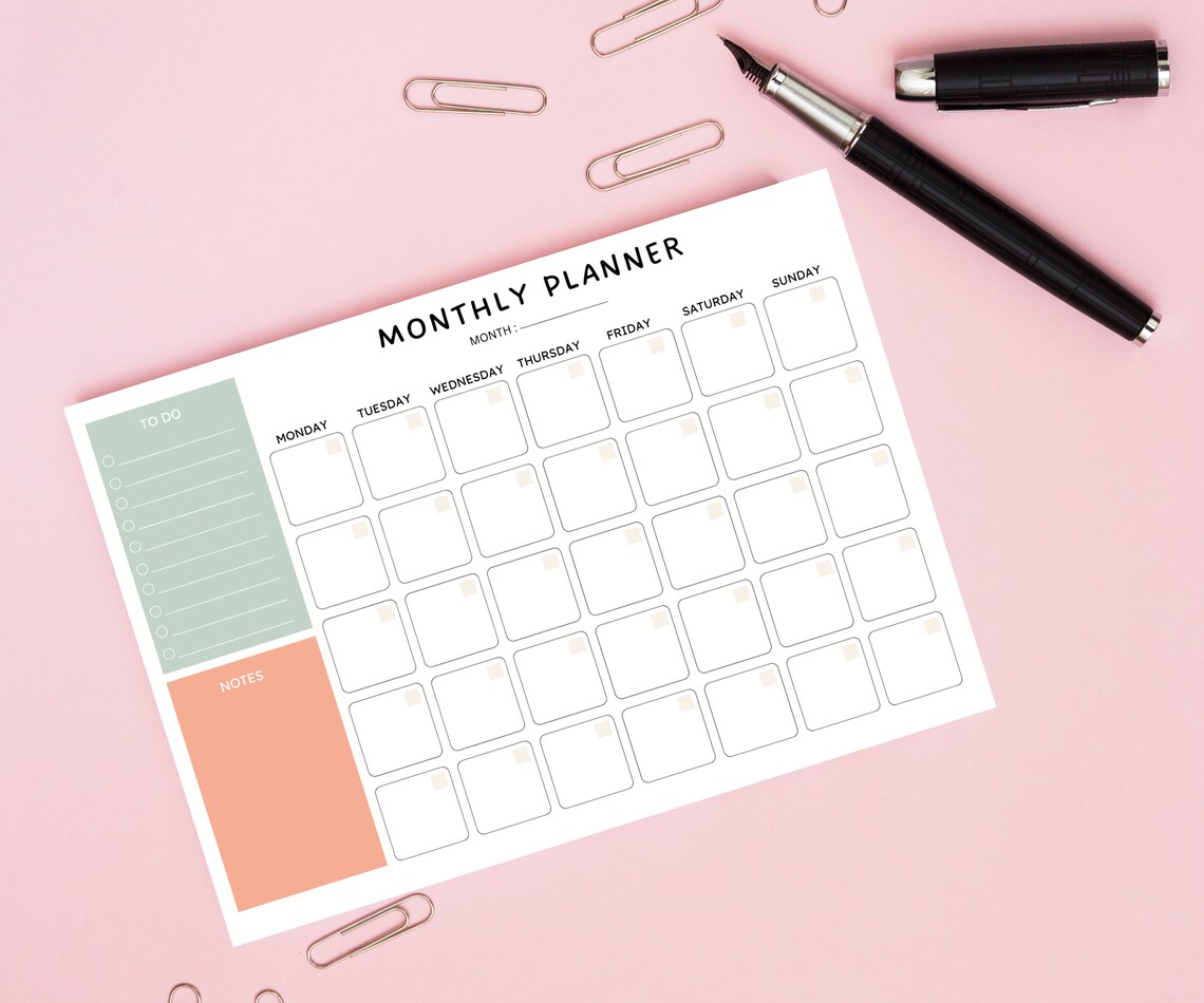 Printable Monthly Planner, A4, Simple Minimalist Design, Pastel Colors ...