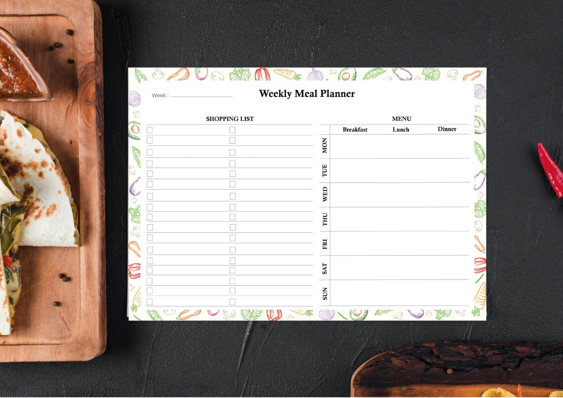 Weekly Meal Planner Printable 7 Day Menu Planner Meal Prep Planner Food ...