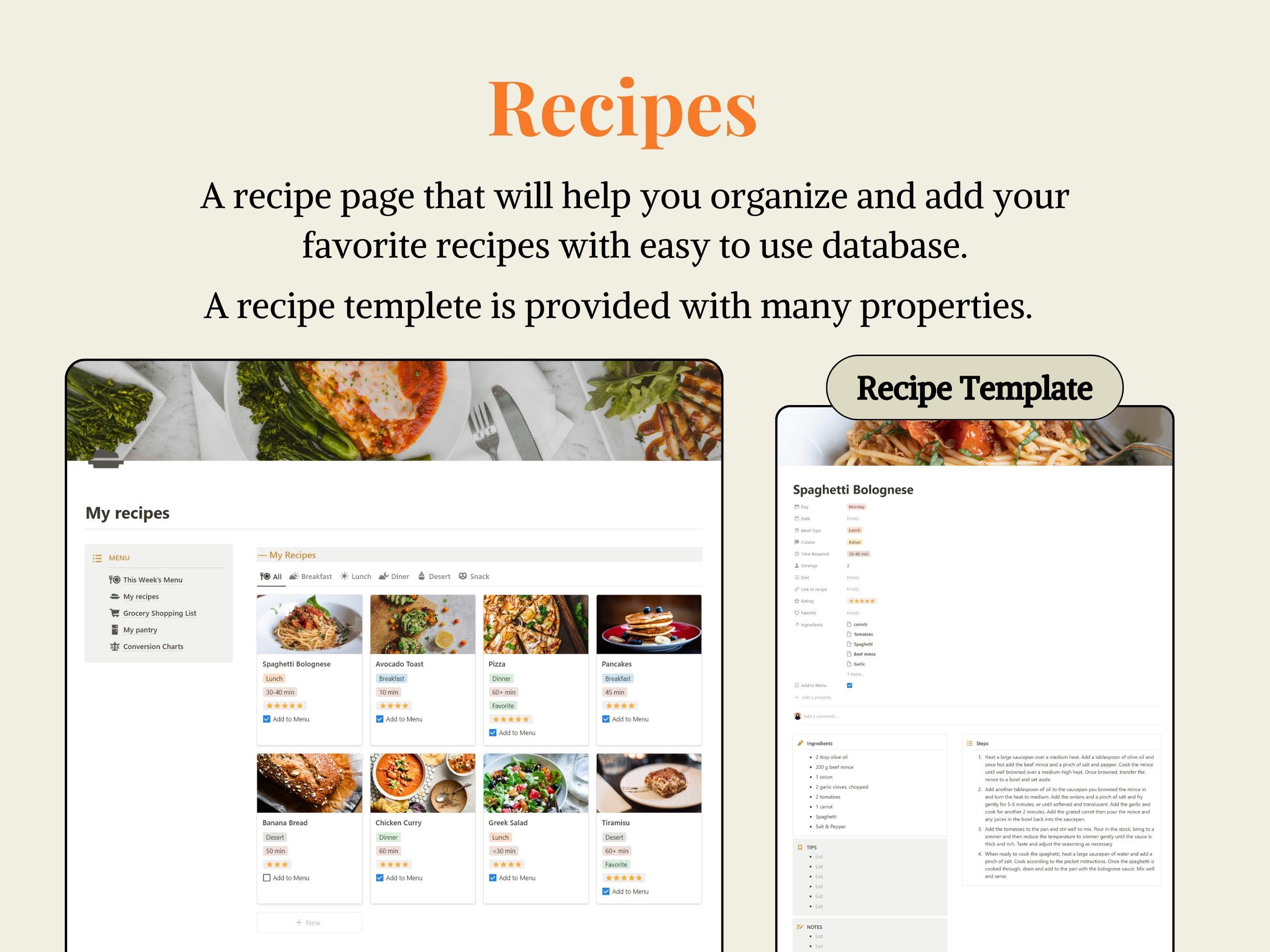 Notion Meal Planner Template Digital Recipe Book Notion Grocery List ...