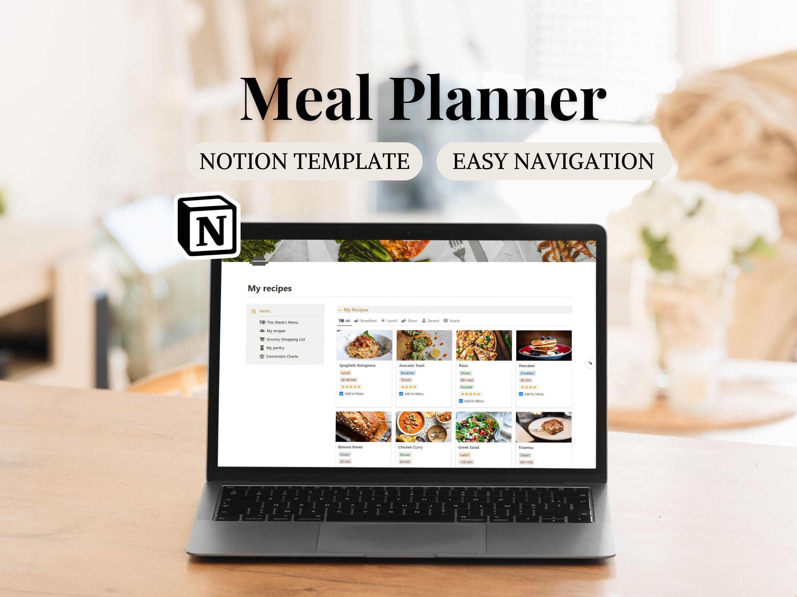 Notion Meal Planner Template Digital Recipe Book Notion Grocery List ...