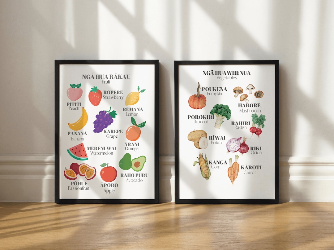 Set of 2 Te Reo Māori Fruit and Vegetable Poster for Kids. Māori ...