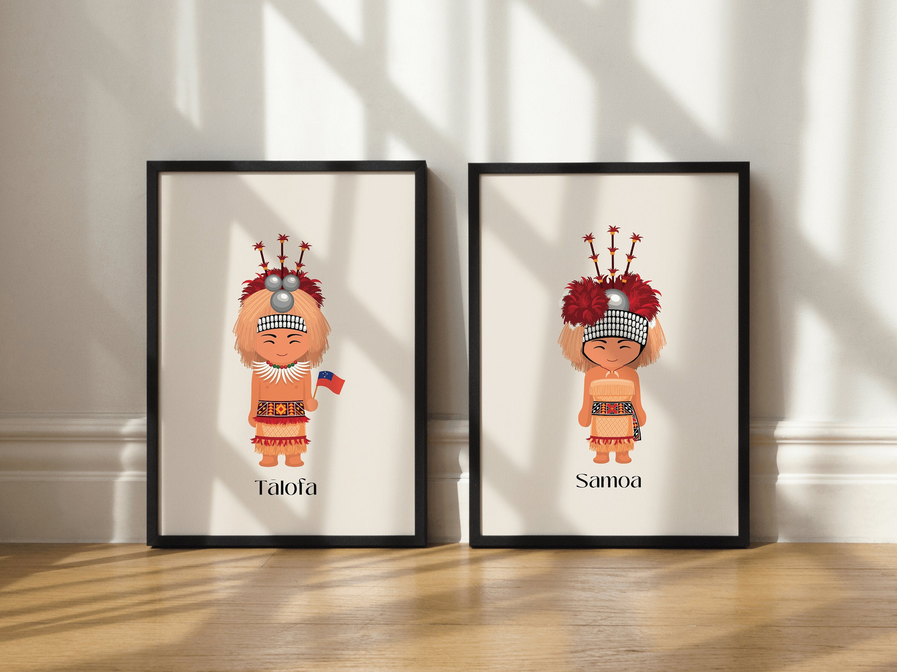 Set of 2 Samoan Boy and Girl in Traditional Dress. Instant Digital ...