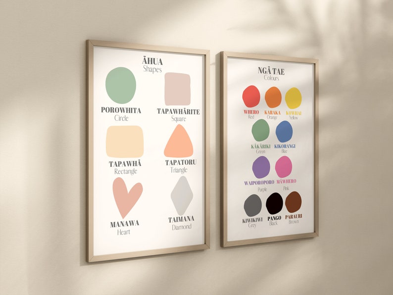Te Reo Maori Colours and Shapes Educational Posters for Kids. Instant ...