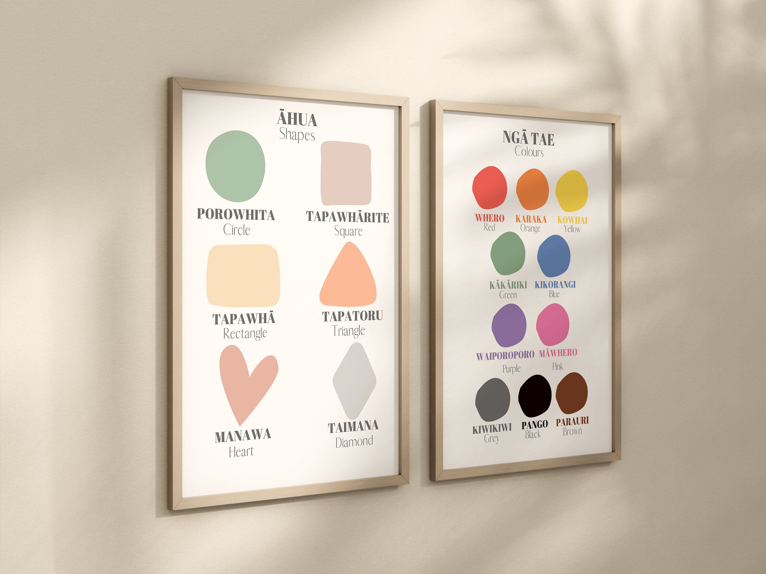 Te Reo Maori Colours and Shapes Educational Posters for Kids. Instant ...
