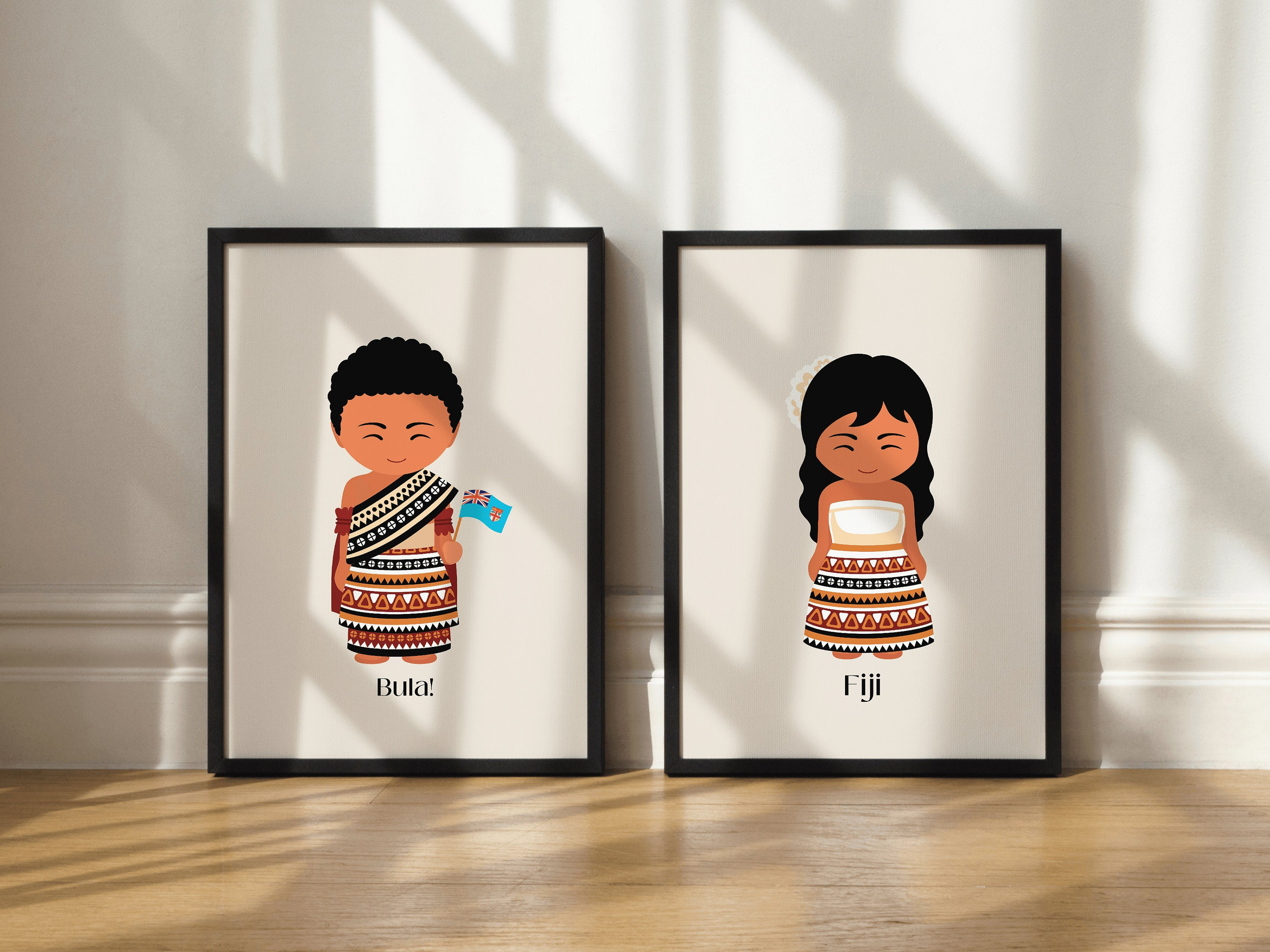 Fijian Boy and Girl Art Prints: Traditional Dress Nursery Decor ...