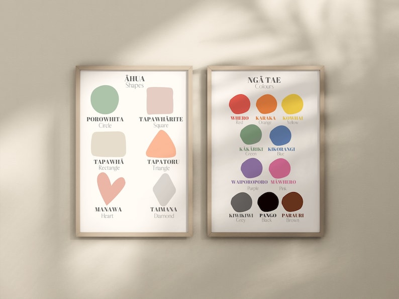 Te Reo Maori Colours and Shapes Educational Posters for Kids. Instant ...