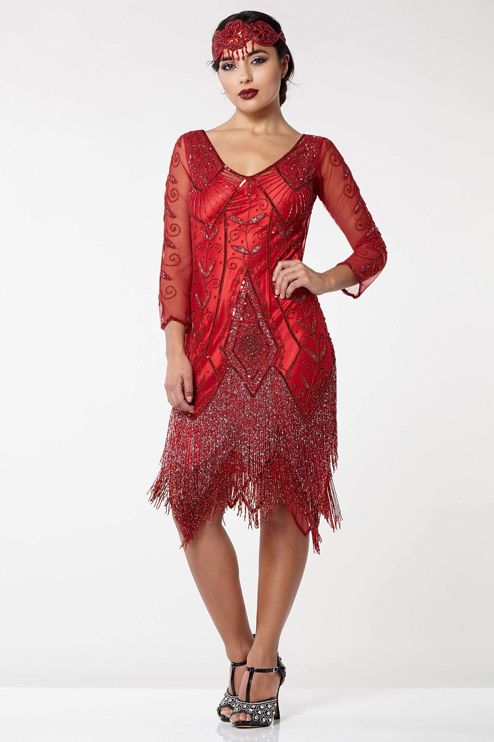 US18 EU50 Scarlet Guest Dress Sybil Red Fringe Dress Jazz 1920s Vintage ...