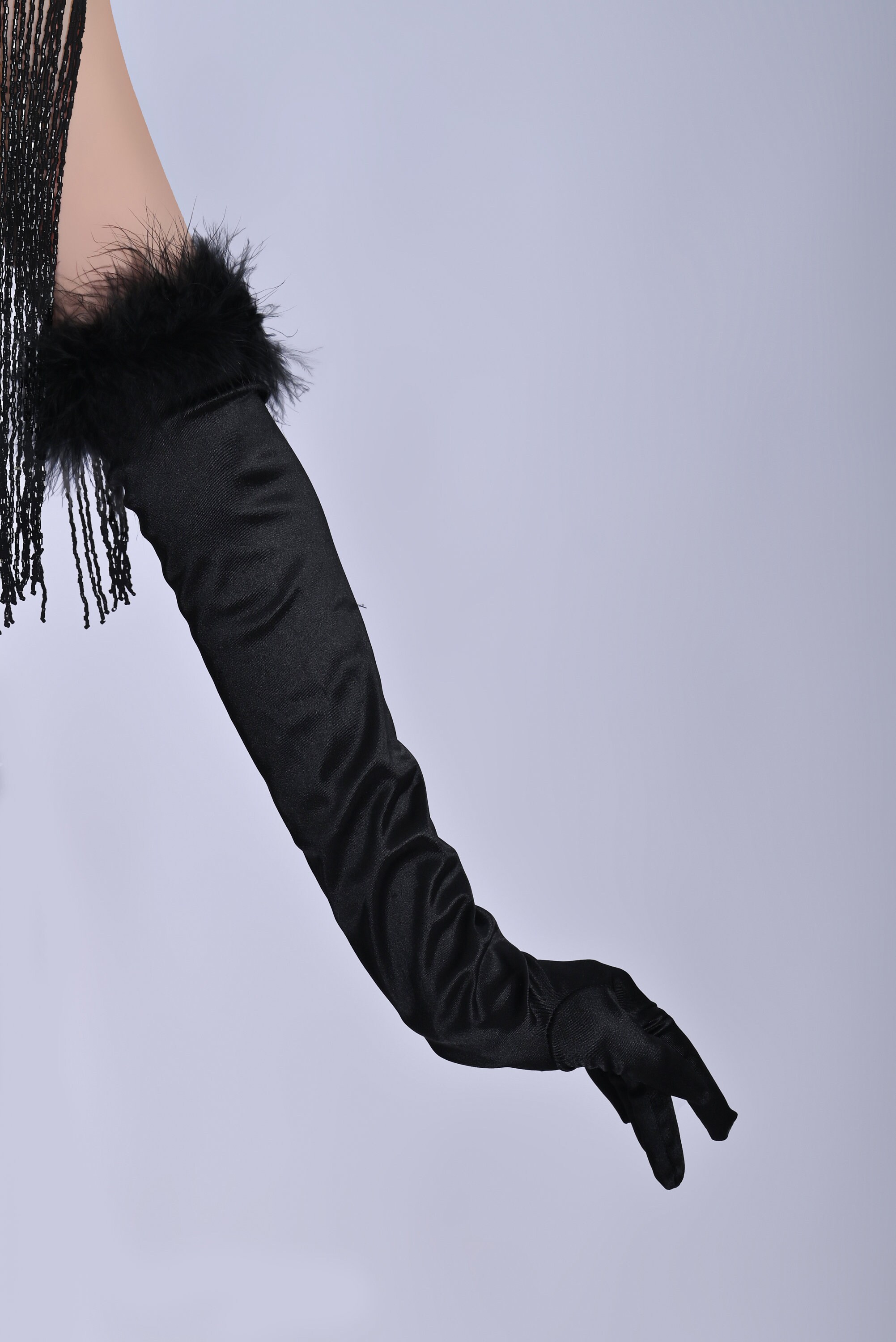 Full Finger Gloves Long Silk Satin Dance Party Cuff Feather Gloves ...