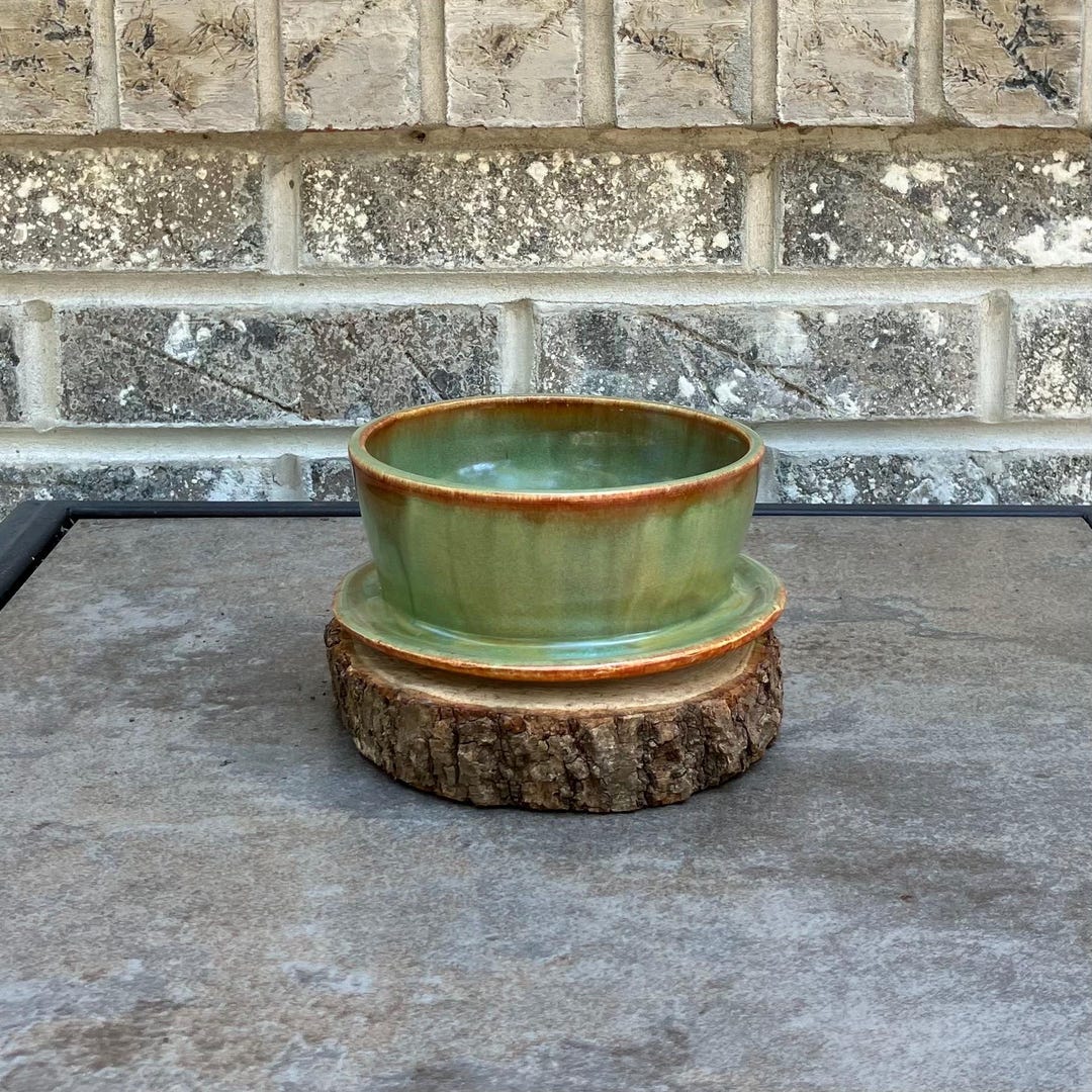 Shallow Jade Green Iron Brown Planter With Drainage Hole Handmade ...
