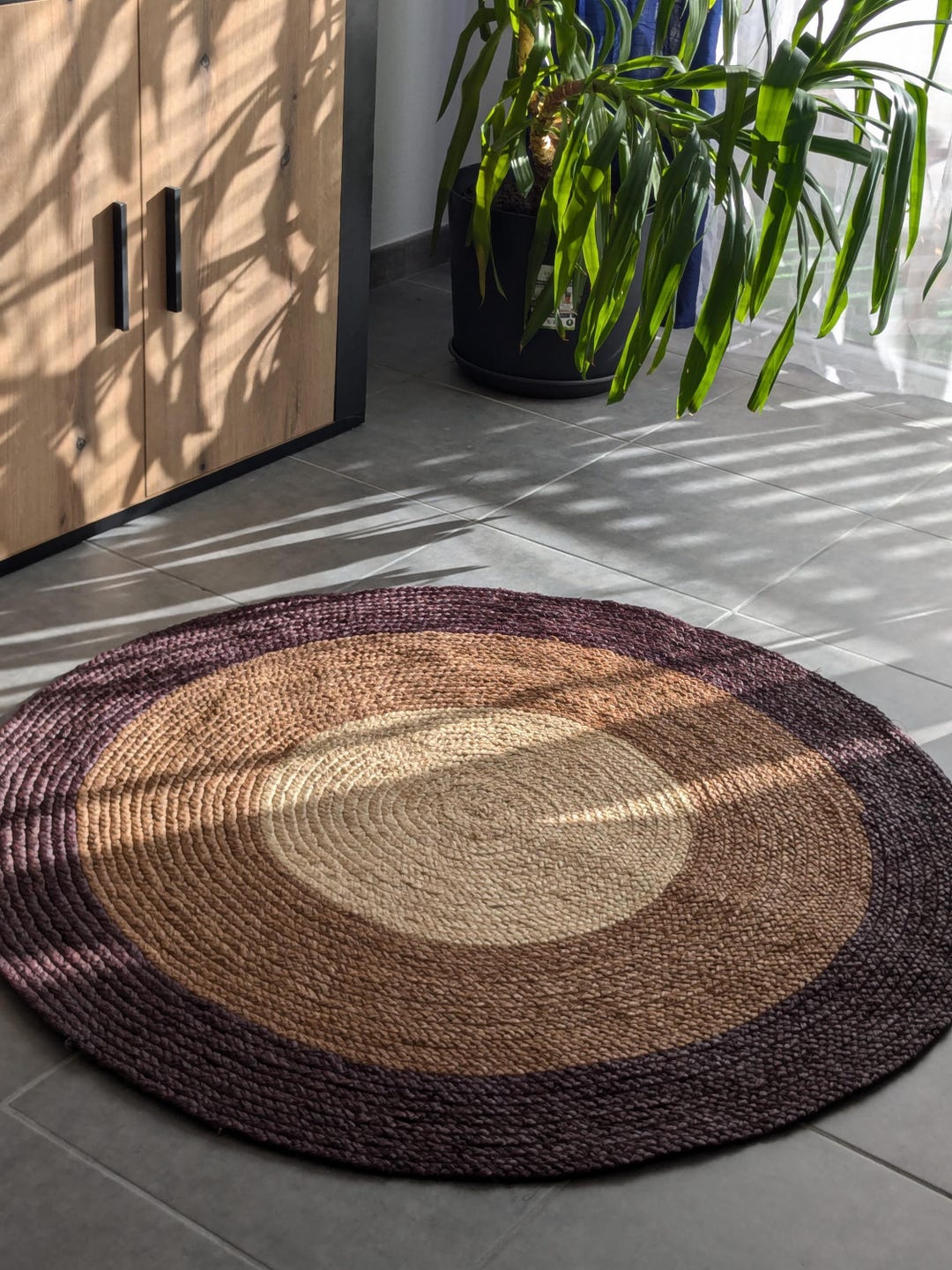 Round Woven Rug, Decorative Rug for Living Room and Bedroom, Raffia ...