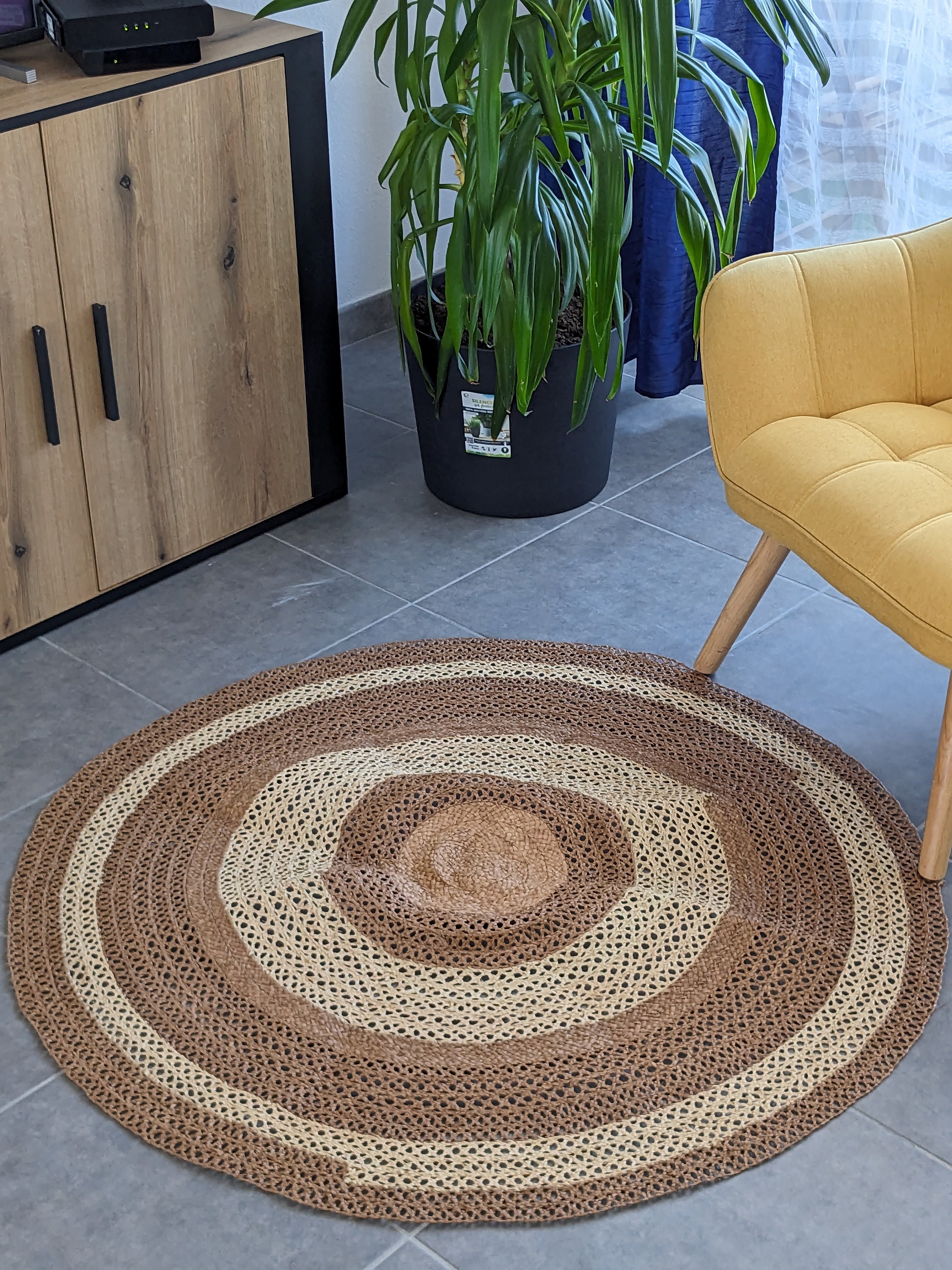 Raffia Rug, Boho Raffia Rug, Raffia Crochet Rug, Round Children's Rug ...