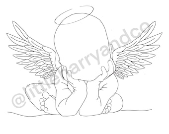 Angel Baby Clipart PNG Sublimation Line Drawing Still - Etsy
