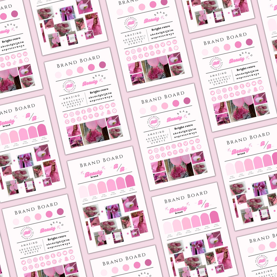 Editable Brand Board Template Canva, Retro Branding Kit, Pink Mood ...