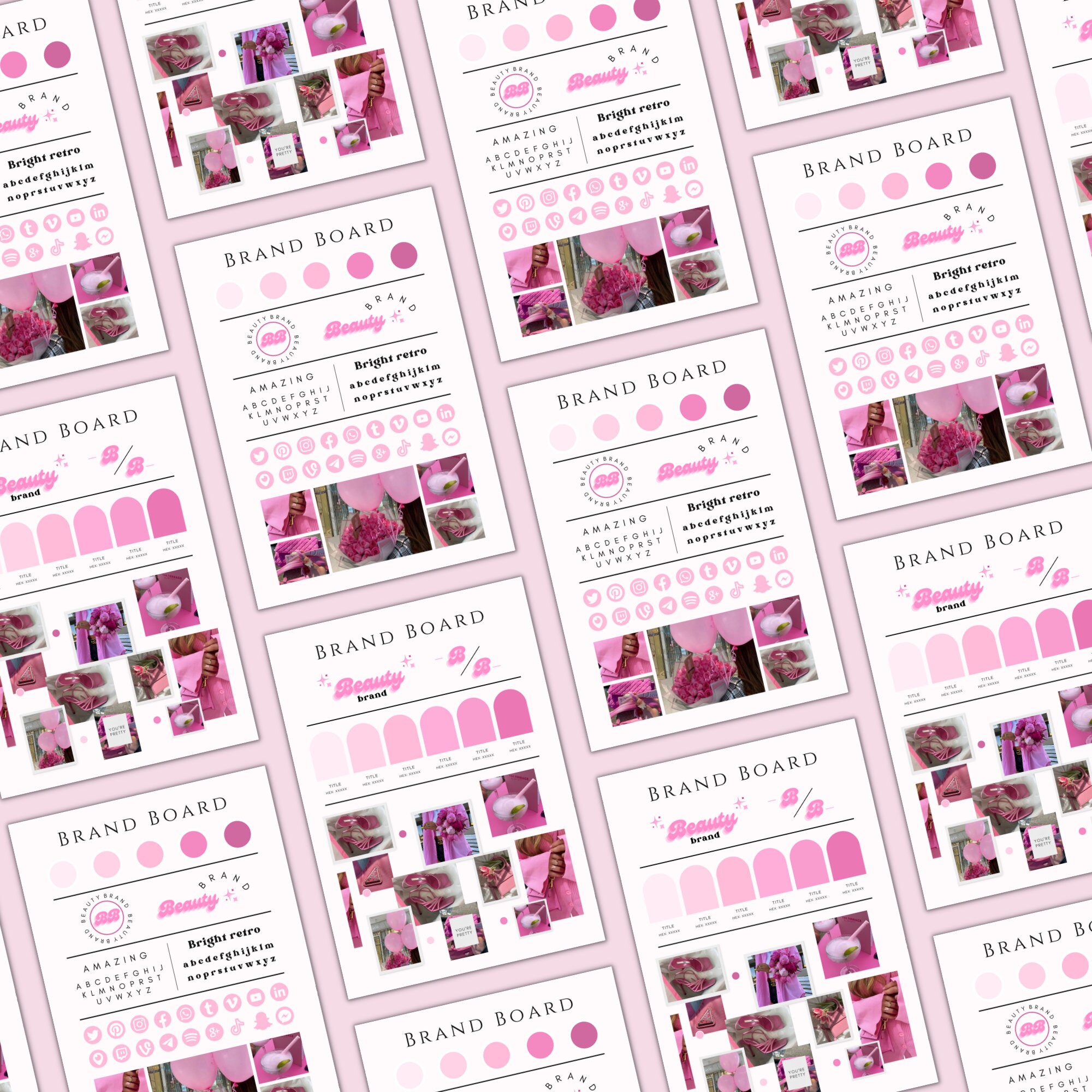 Editable Brand Board Template Canva, Retro Branding Kit, Pink Mood ...