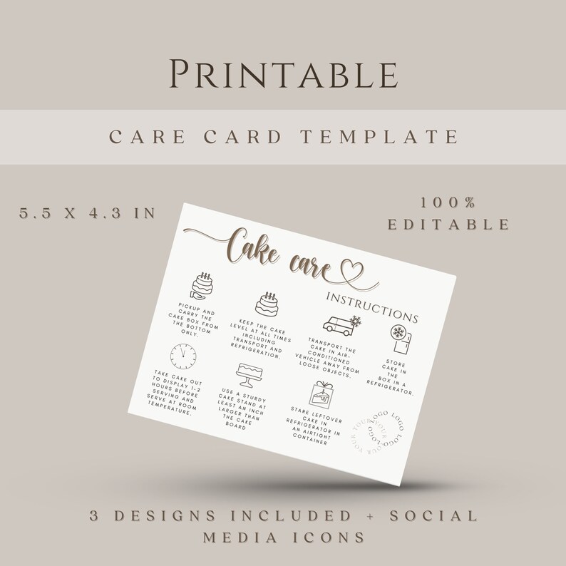 Cake Care Card Template Canva Printable Cake Care Guide Kit - Etsy