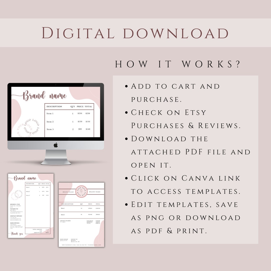 Business Invoice Editable Template Printable Order Form - Etsy
