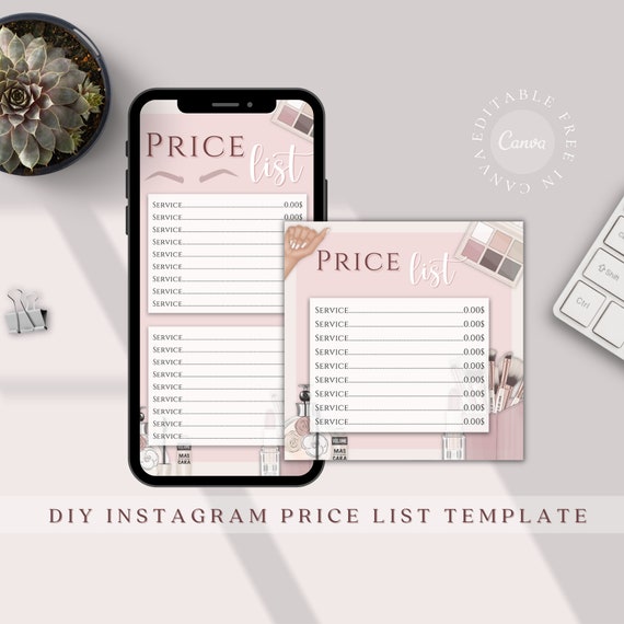 Price List Template DIY Editable Pricing Guide Sheet Digital - Etsy