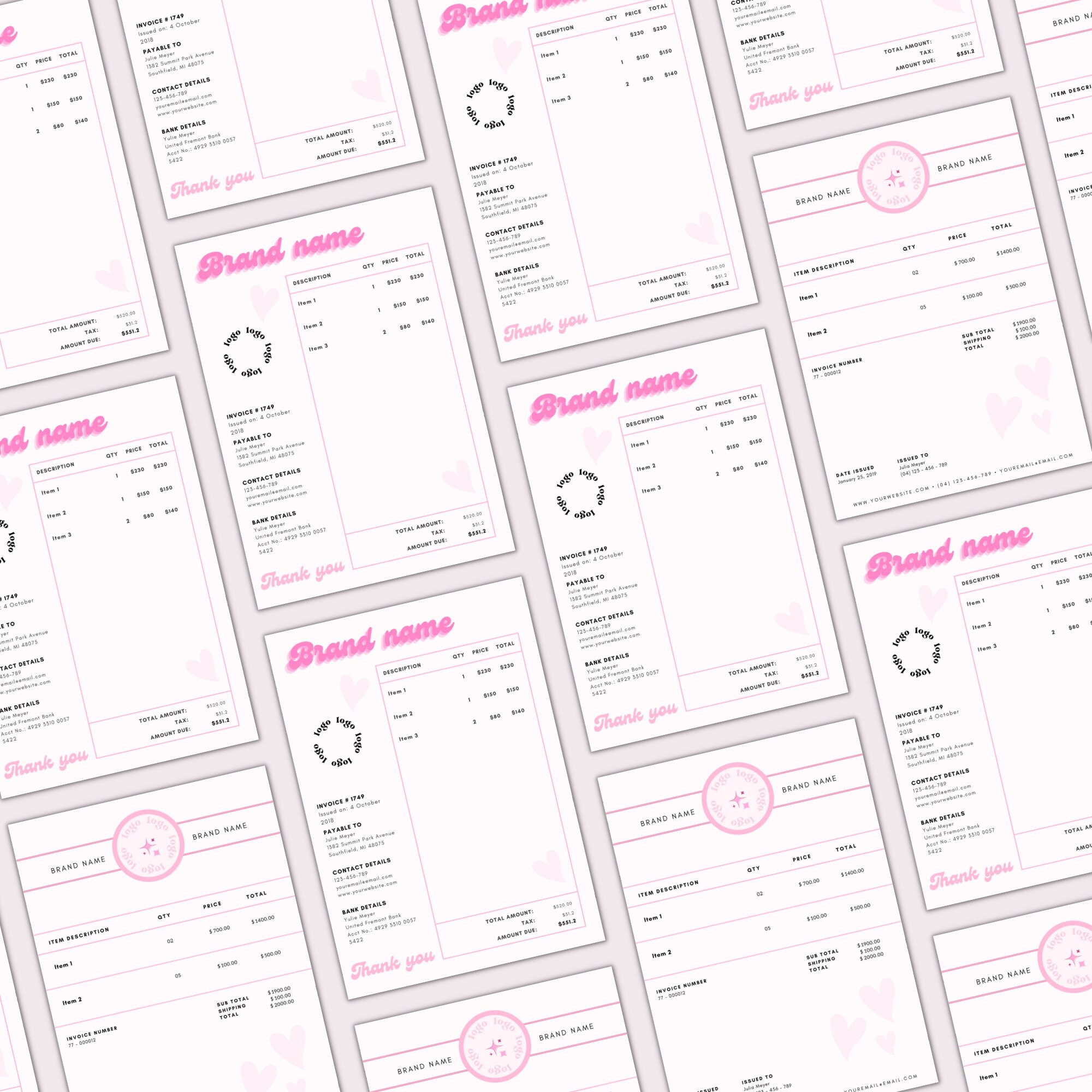 Business Invoice Template Pink DIY Printable Canva Invoice - Etsy