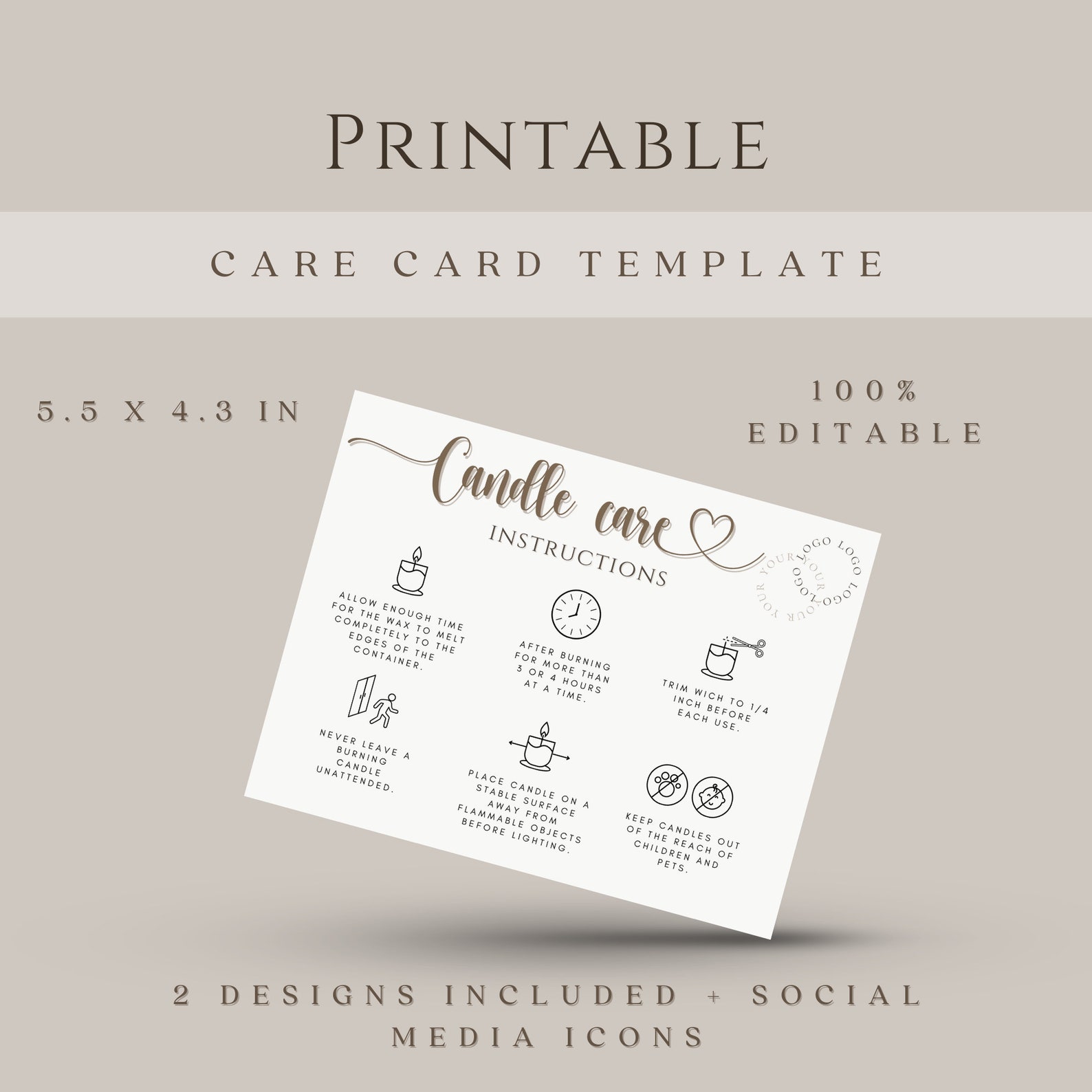 Candle Care Card Template Canva Printable Candle Care Guide - Etsy