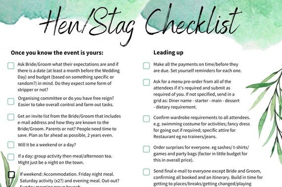 Hen and Stag Party/weekend Planning Checklist - Etsy
