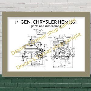 First Gen Chrysler Hemi 331 Hemi Engine Mechanical Drawing Wall ...