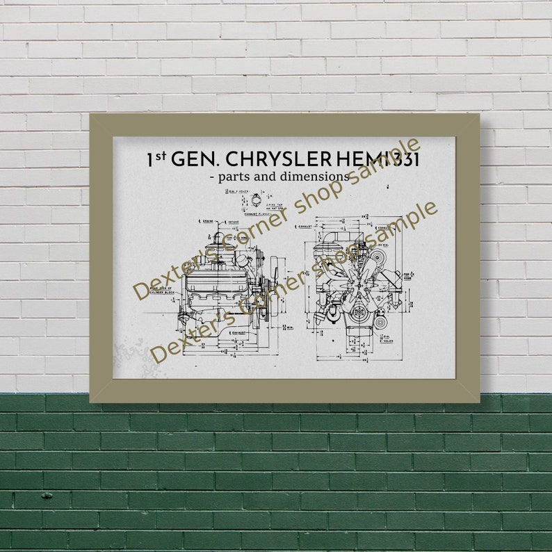First Gen Chrysler Hemi 331 Hemi Engine Mechanical Drawing Wall ...